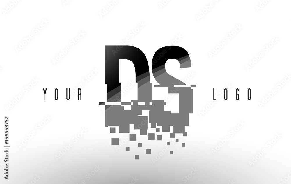 DS D S Pixel Letter Logo with Digital Shattered Black Squares Stock ...
