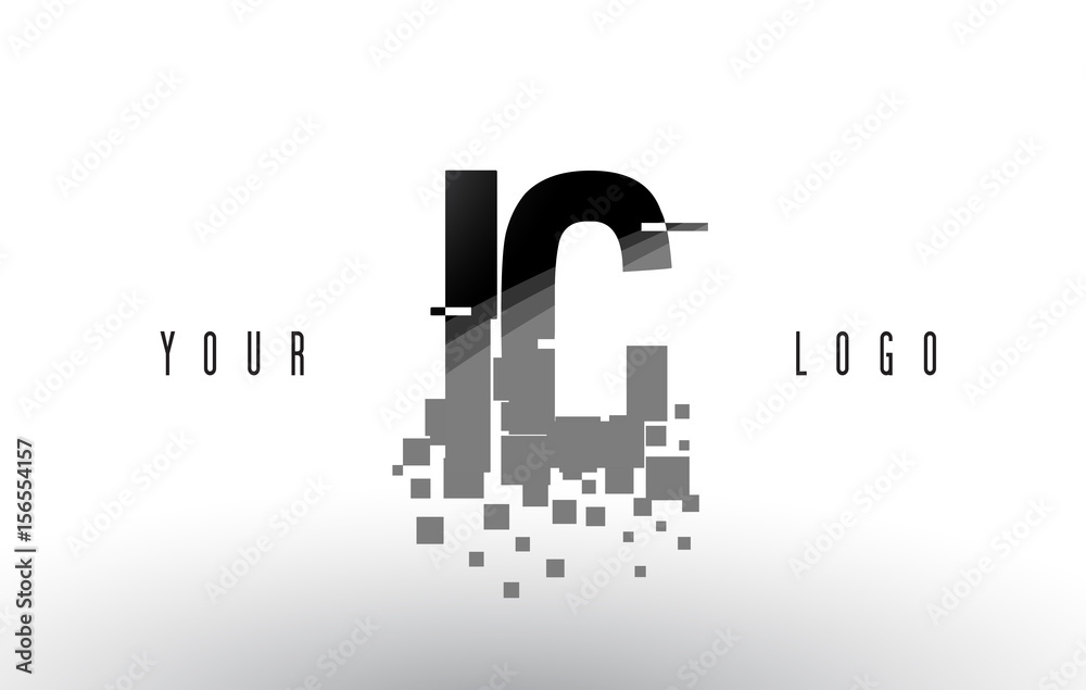 IC I C Pixel Letter Logo with Digital Shattered Black Squares Stock ...