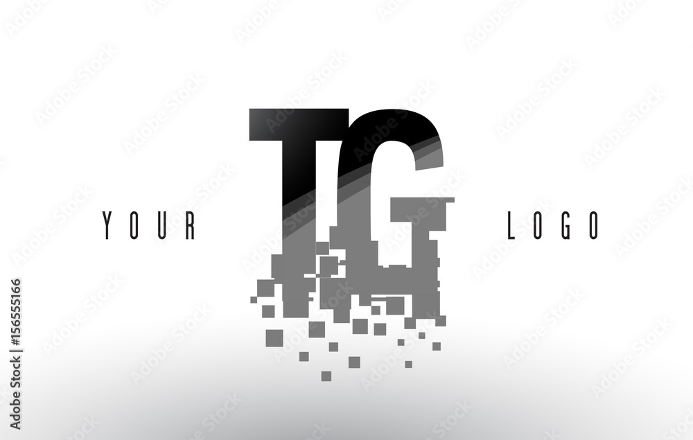 TG T G Pixel Letter Logo with Digital Shattered Black Squares Stock ...
