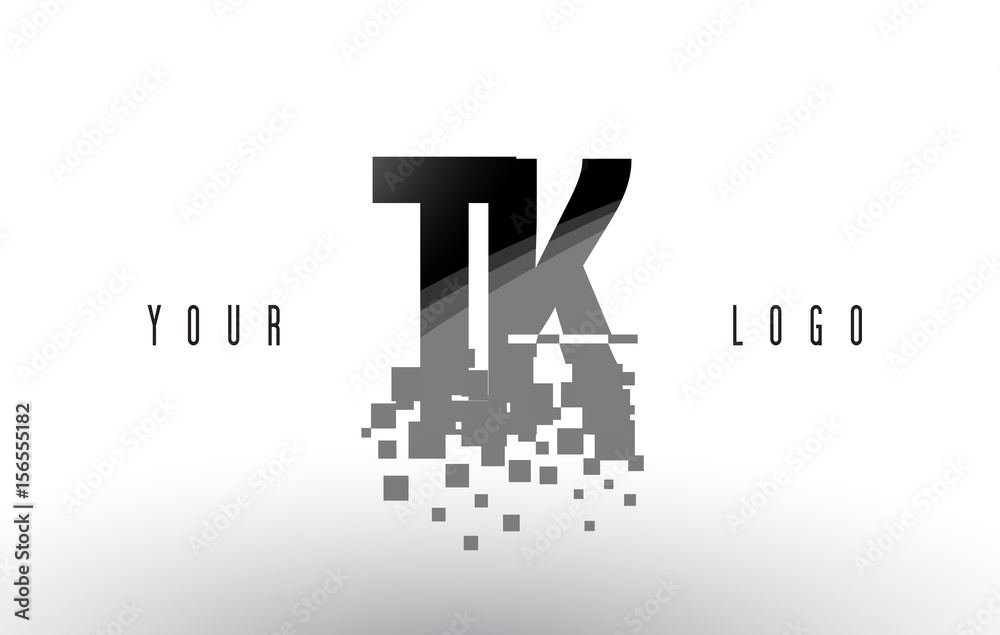 TK T K Pixel Letter Logo with Digital Shattered Black Squares Stock ...