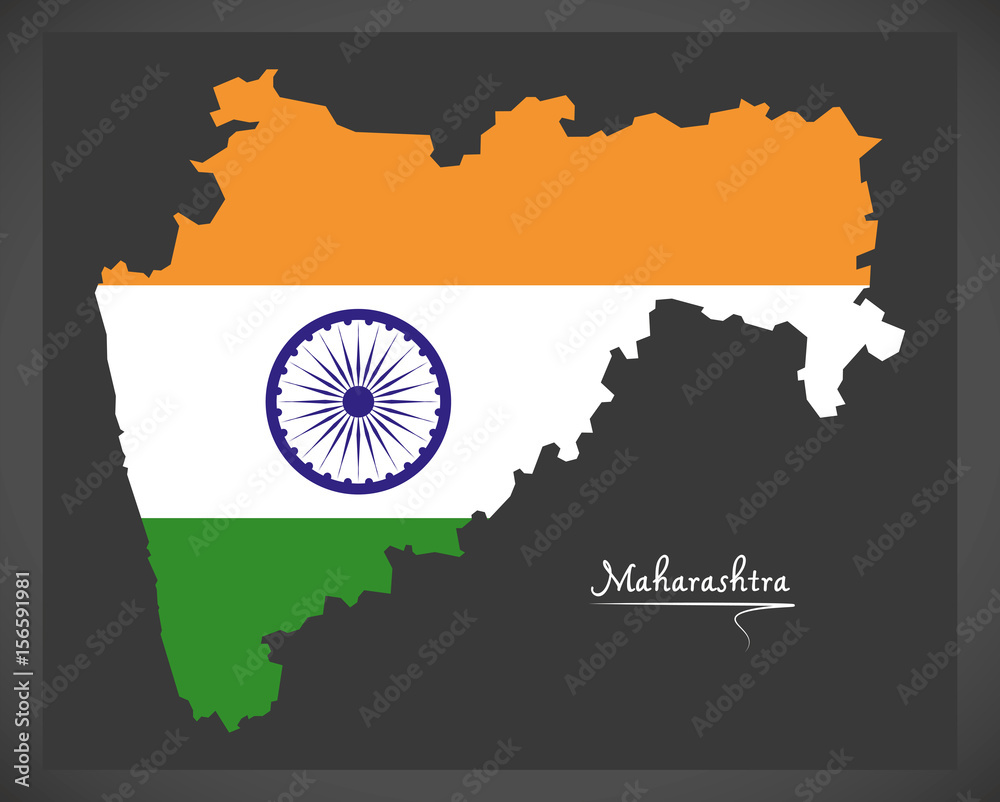Maharashtra map with Indian national flag illustration Stock Vector ...