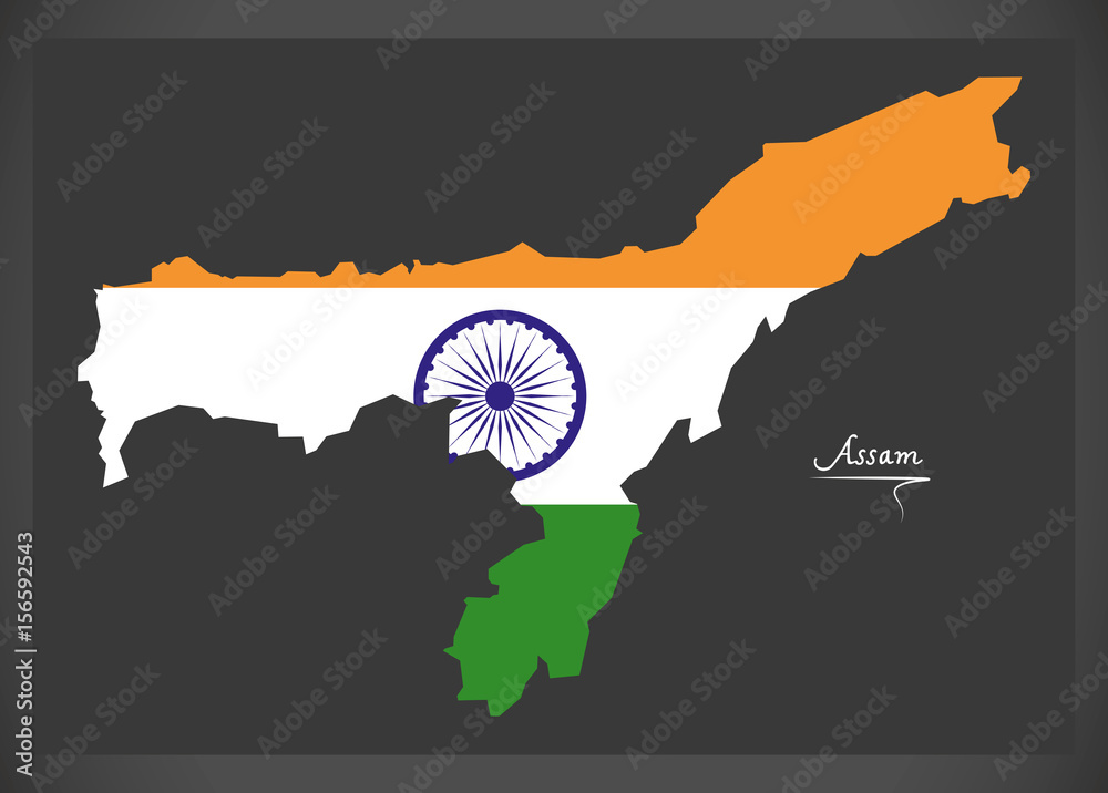 Assam map with Indian national flag illustration Stock Vector | Adobe Stock