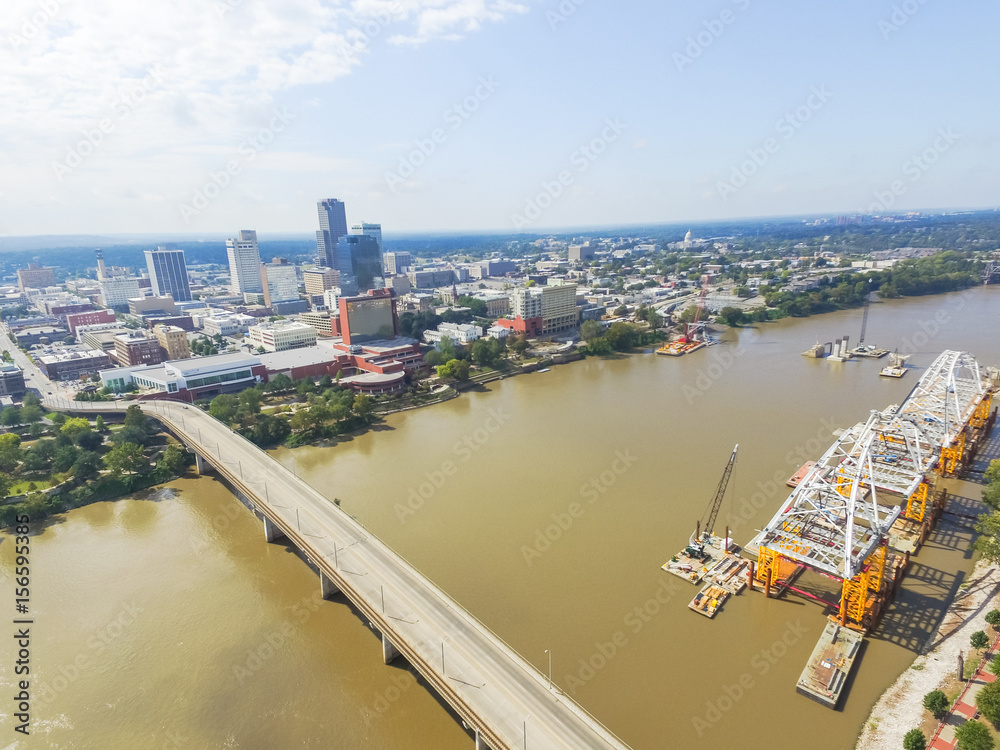 Aerial view downtown Little Rock, the capital and the most populous ...