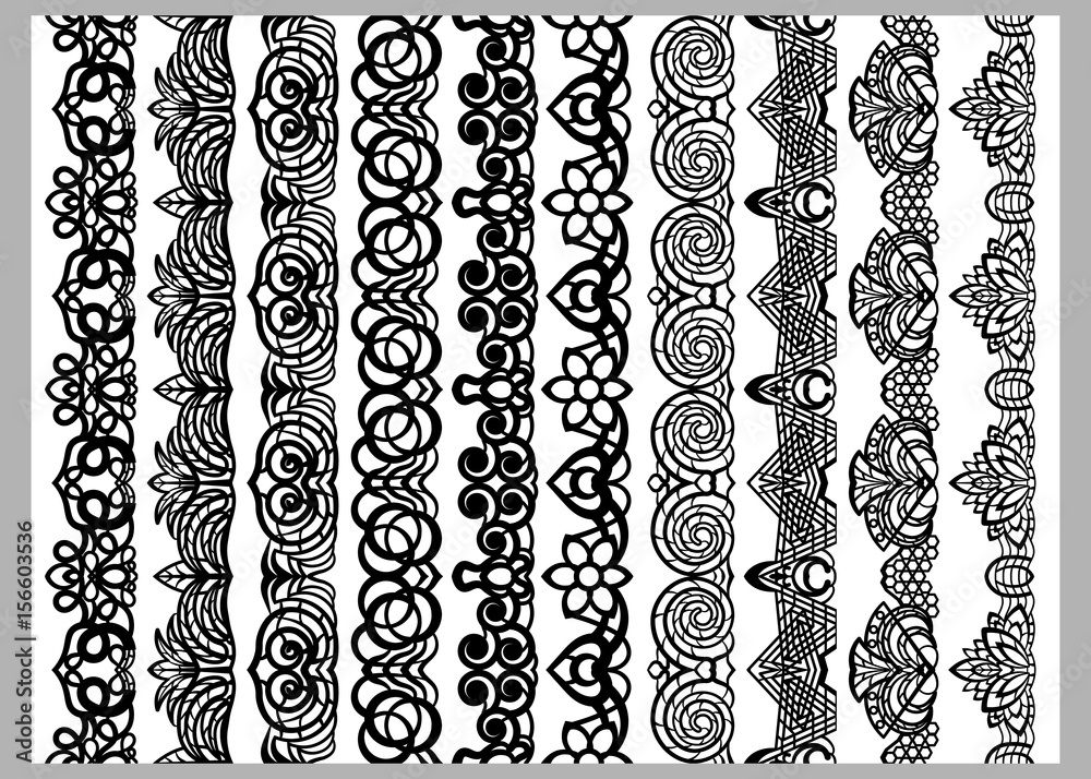 Set of ten seamless endless decorative lines. Indian decoration border ...