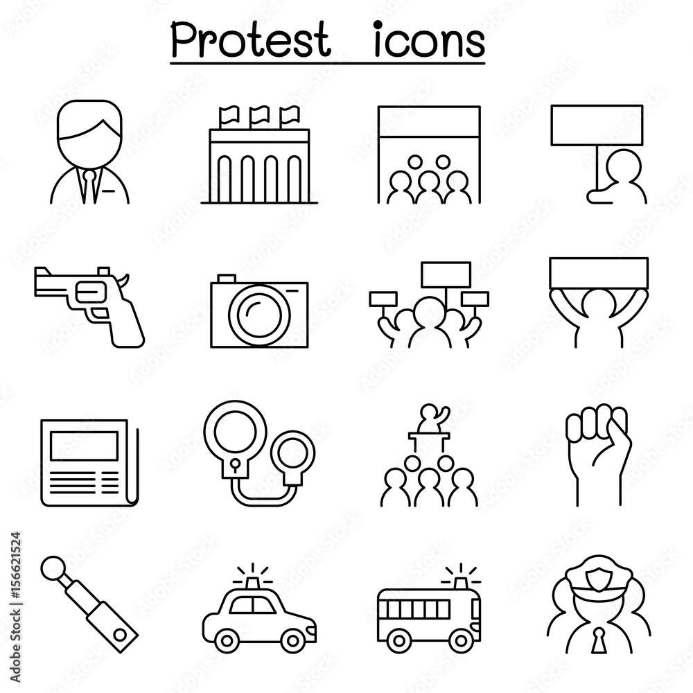 Protest icon set in thin line style Stock Vector | Adobe Stock