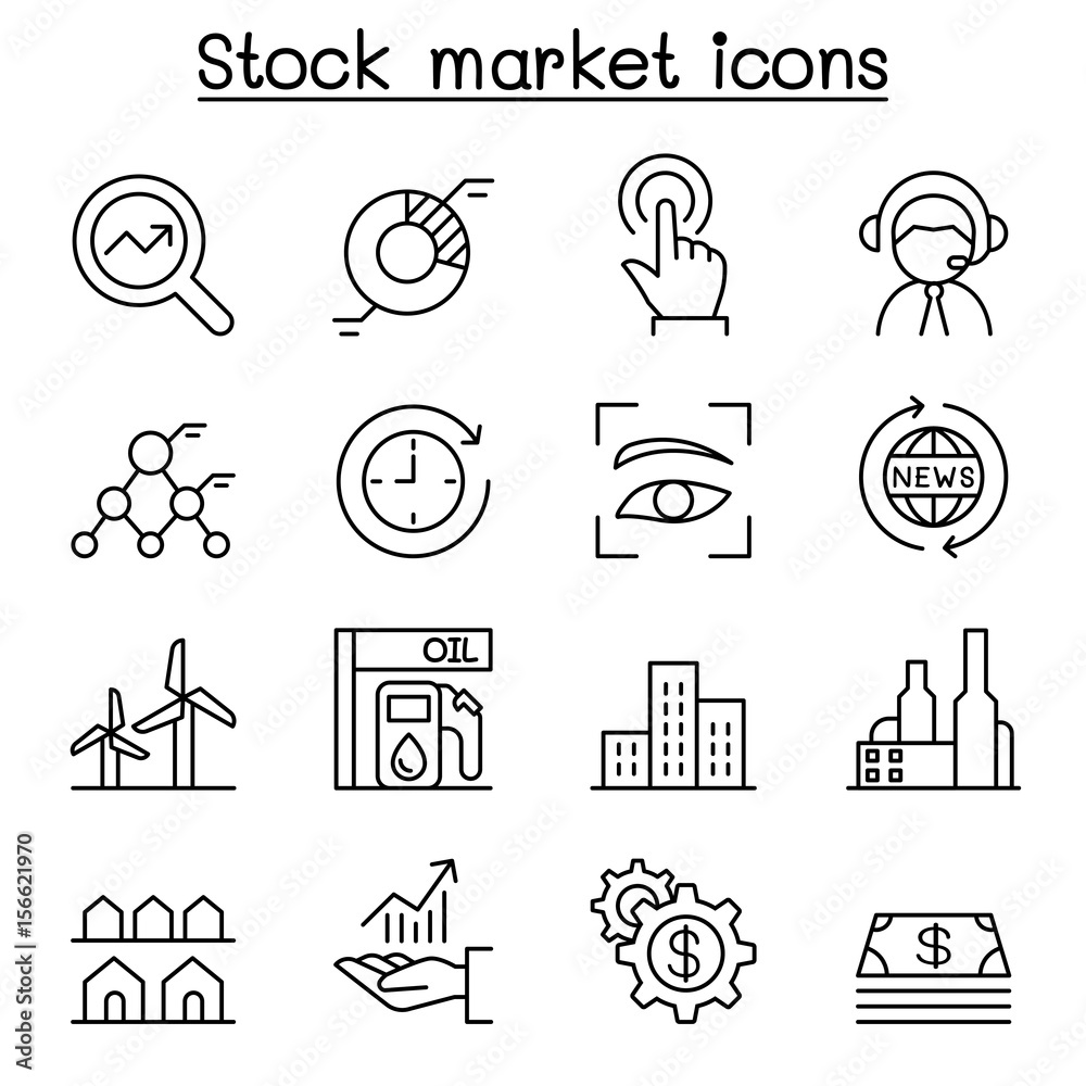 Stock market, Stock money, Stock exchange icon set in thin line style ...