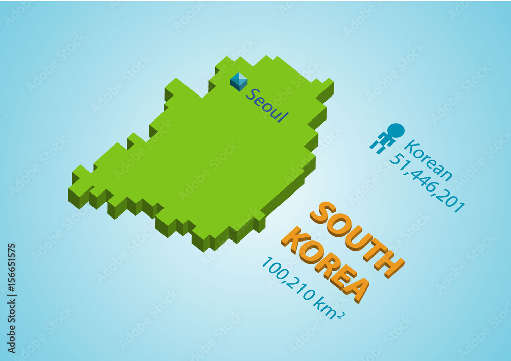 isometric south korea map with information including population ...