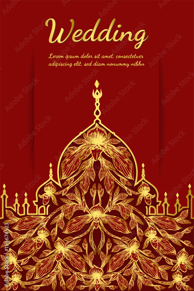 Paphiopedilum orchids card by hand drawing.Flower wedding card on Taj ...