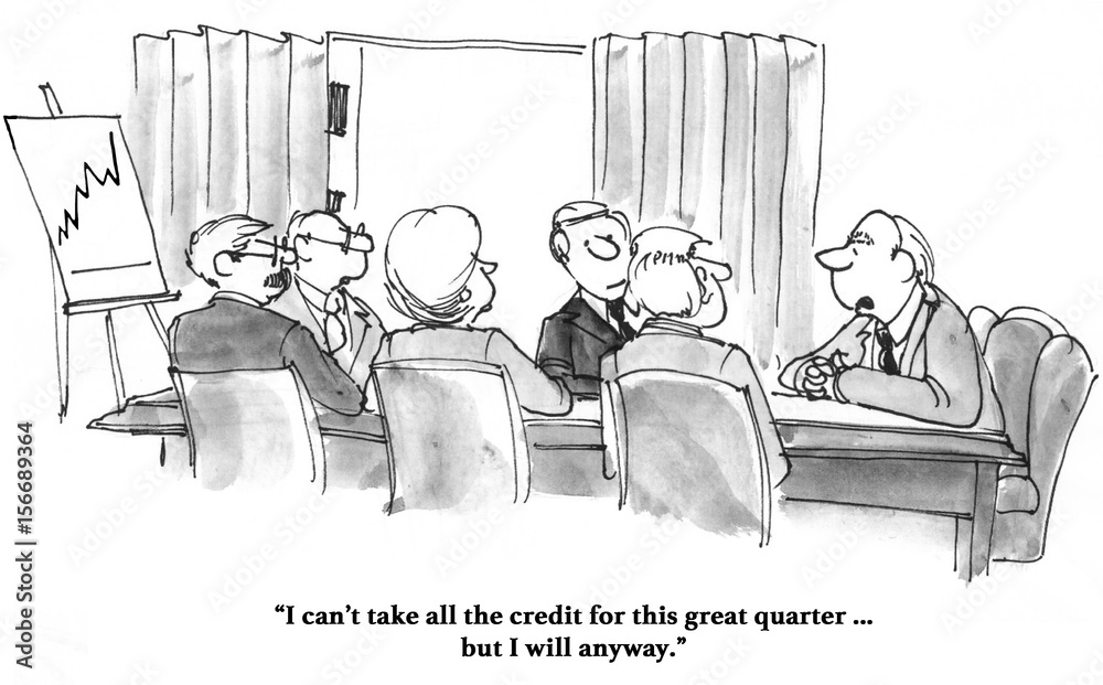 Business cartoon about a successful quarter and a boss taking all the ...