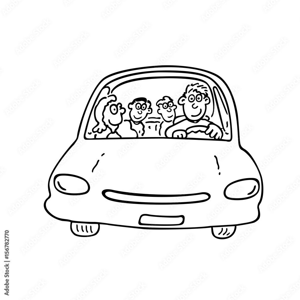 Family In Car Drawing
