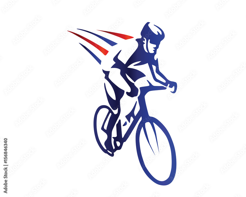 Modern Cycling Athlete In Action Silhouette Logo - Blue American ...