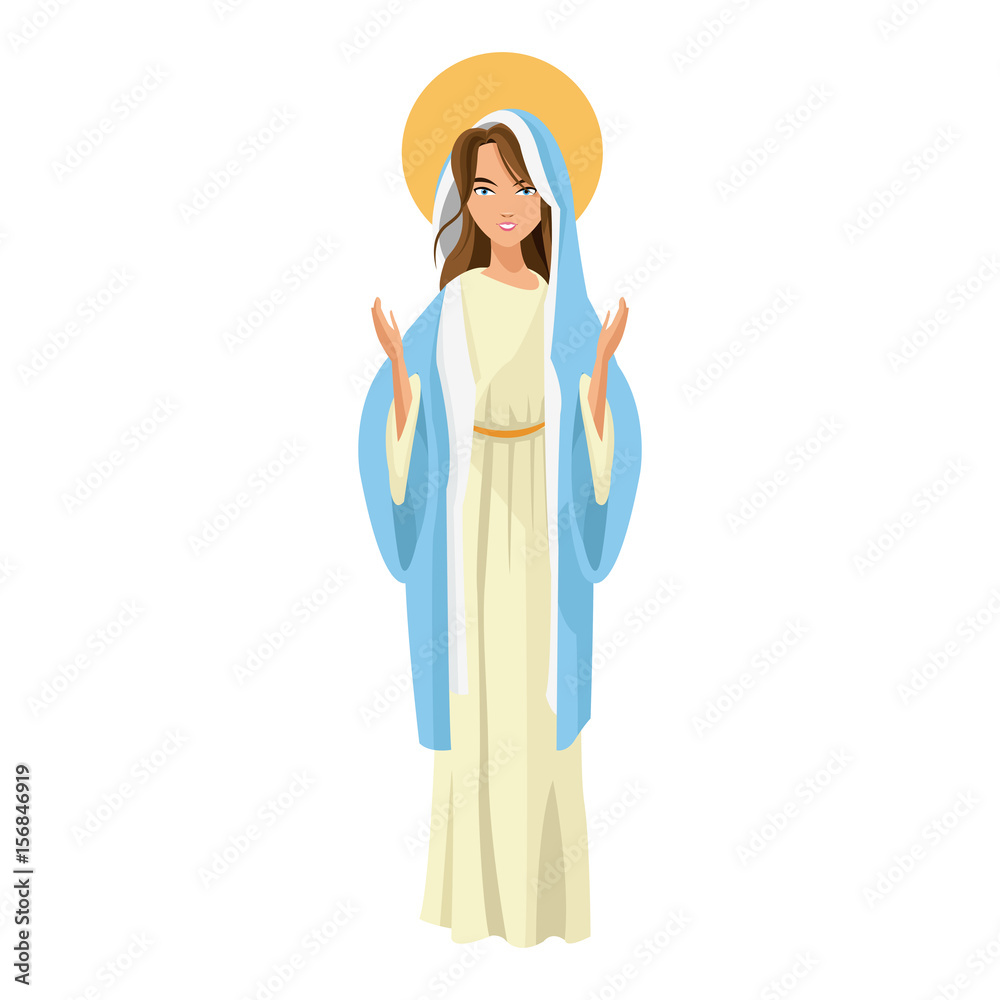 cartoon cute virgin mary character nativity design. vector illustration ...