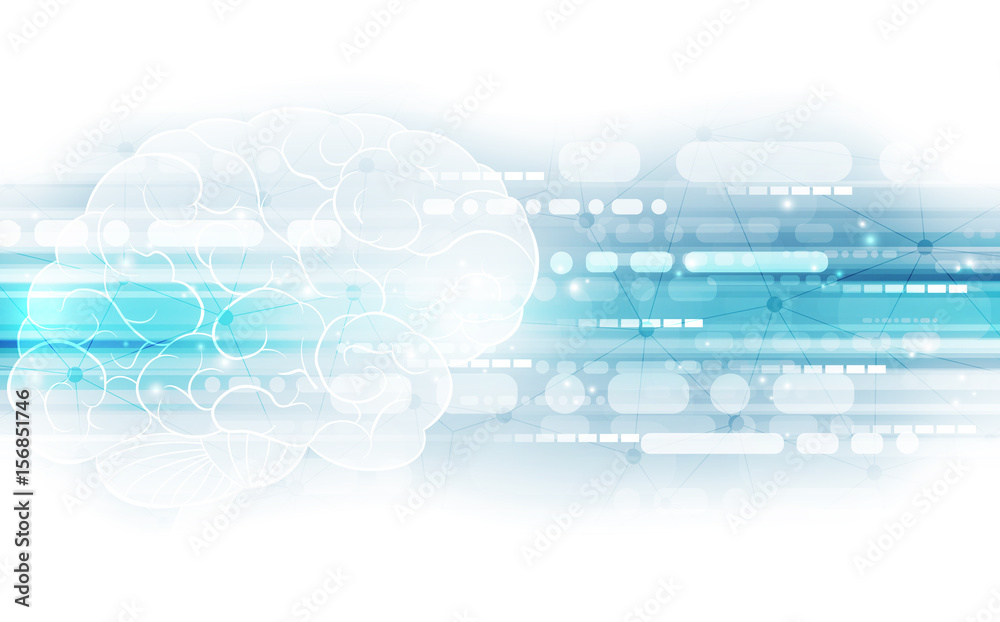 Vector abstract human brain on technology background represent ...