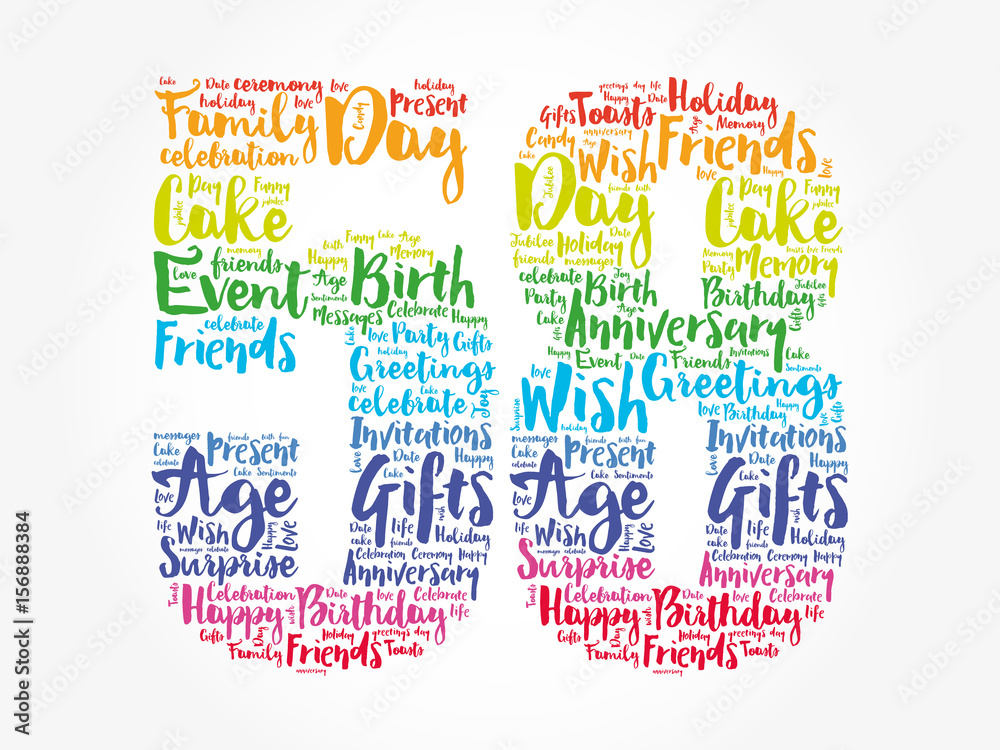 Happy 58th birthday word cloud collage concept Stock Vector | Adobe Stock