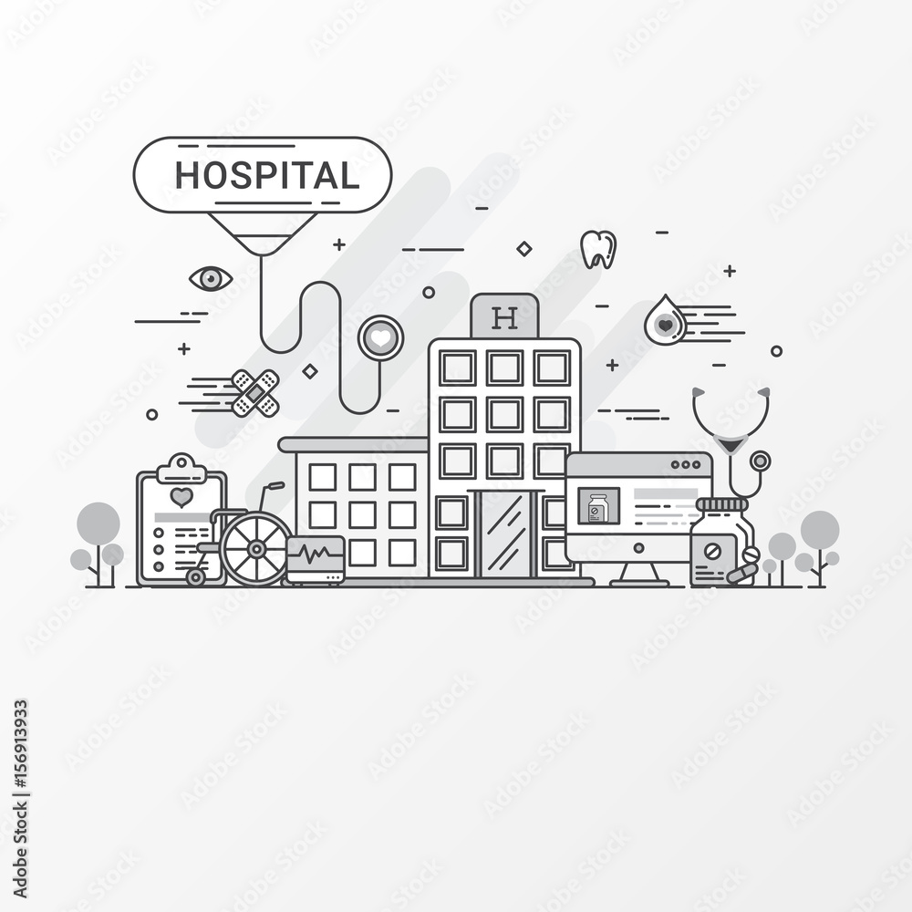 Hospital concept - Medical vector Images flat line style. Set of ...