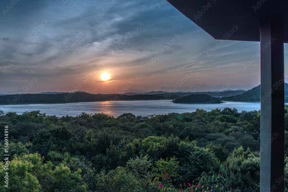 Dusk and sunset at Giritale Tank famous reservoir in Sri Lanka built by ...