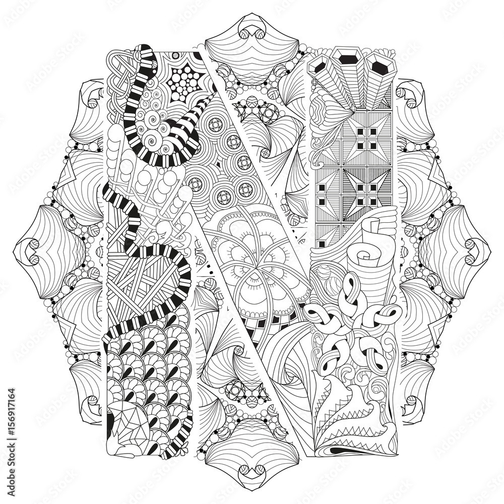 Mandala with letter N for coloring. Vector decorative zentangle Stock ...