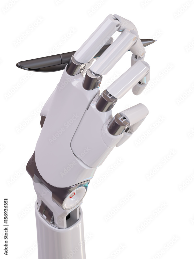 Cyborg Hand with Pen Isolated on White 3d Illustration Stock ...
