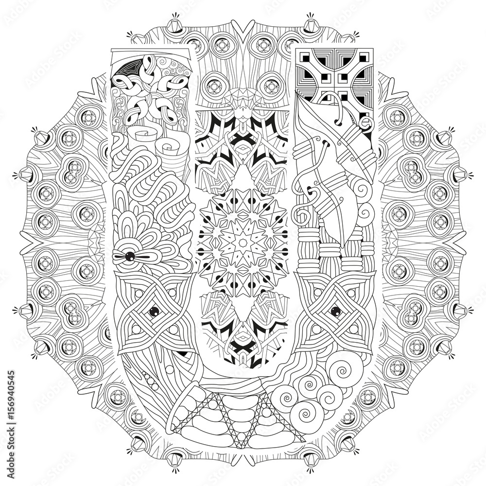 Mandala with letter U for coloring. Vector decorative zentangle Stock ...