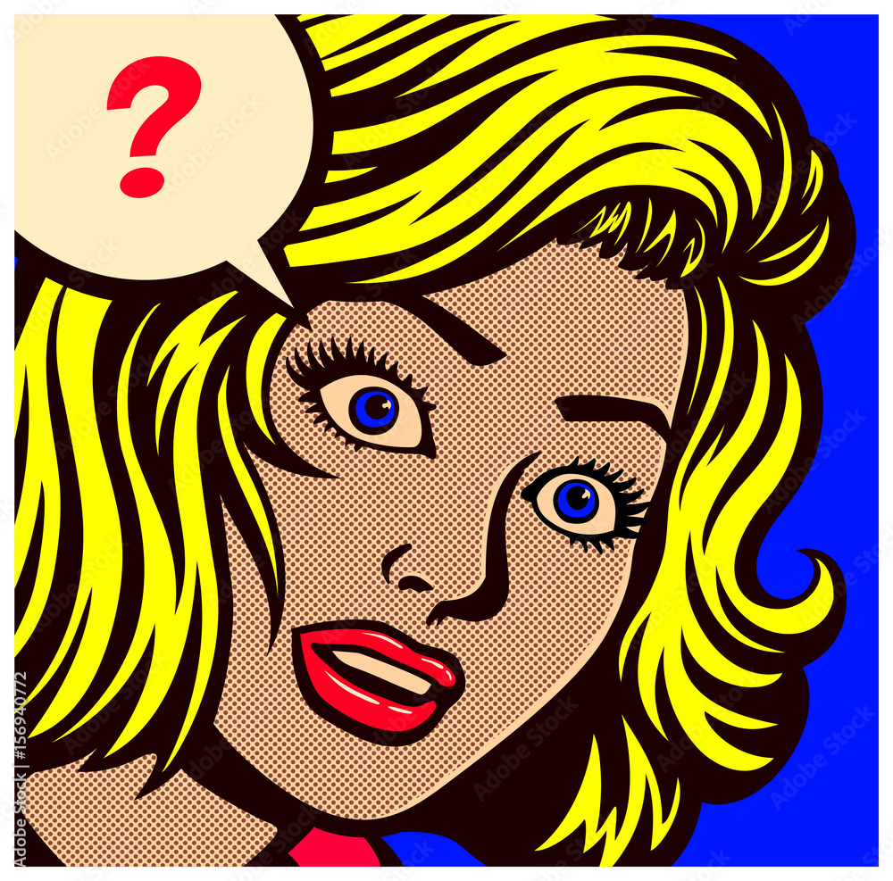 Pop art style comic book panel with confused, puzzled or perplexed ...