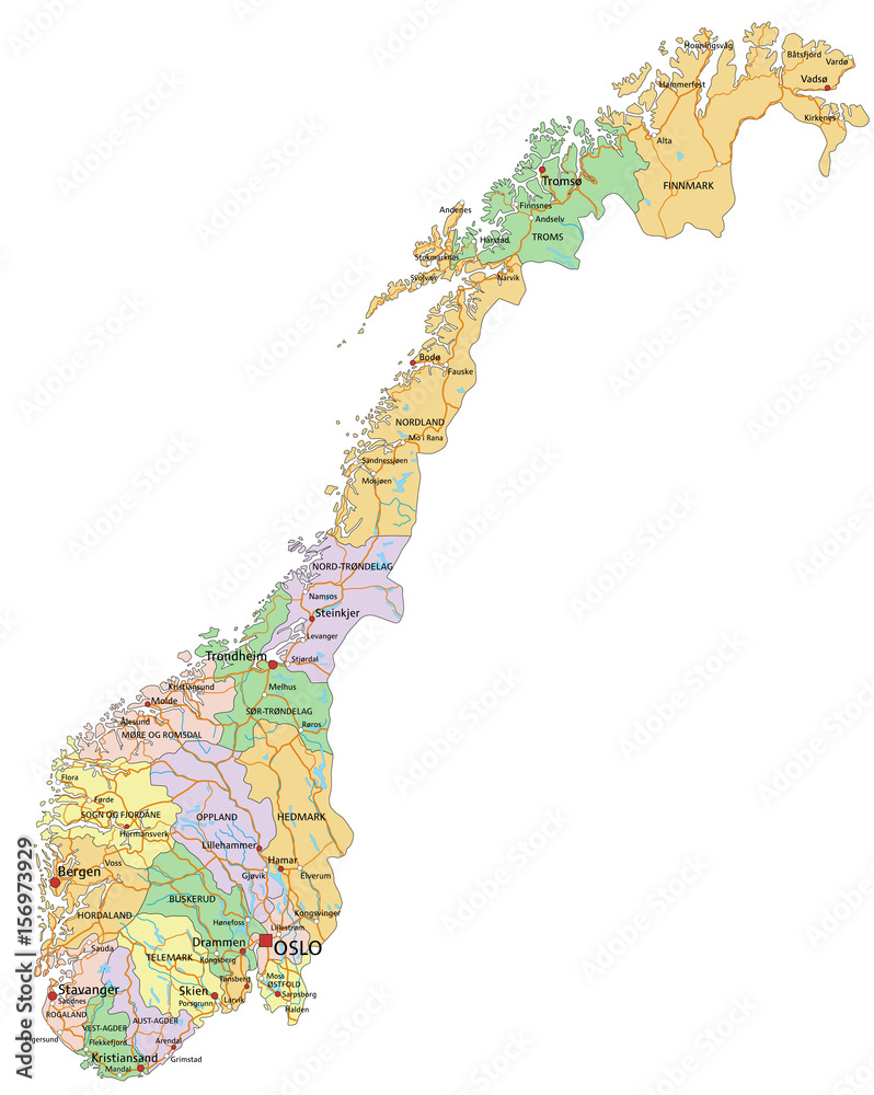 Norway - Highly detailed editable political map with labeling. Stock ...