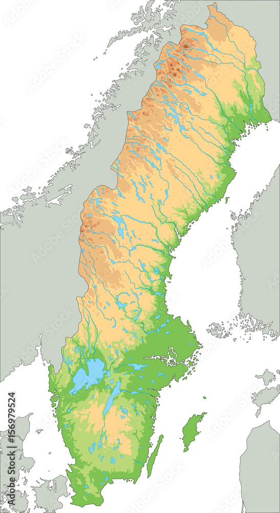 High detailed Sweden physical map. Stock Vector | Adobe Stock