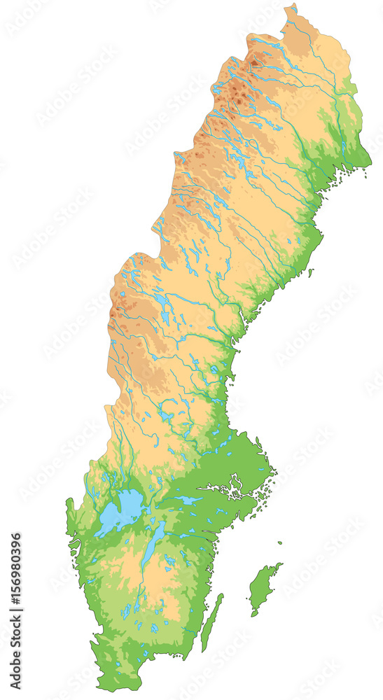 High detailed Sweden physical map. Stock Vector | Adobe Stock