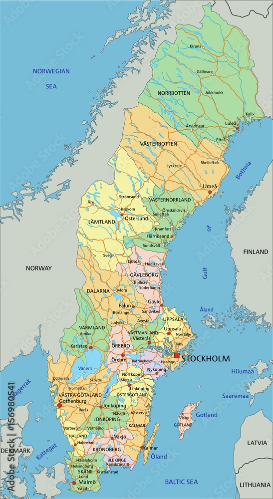 Sweden - Highly detailed editable political map with labeling. Stock ...