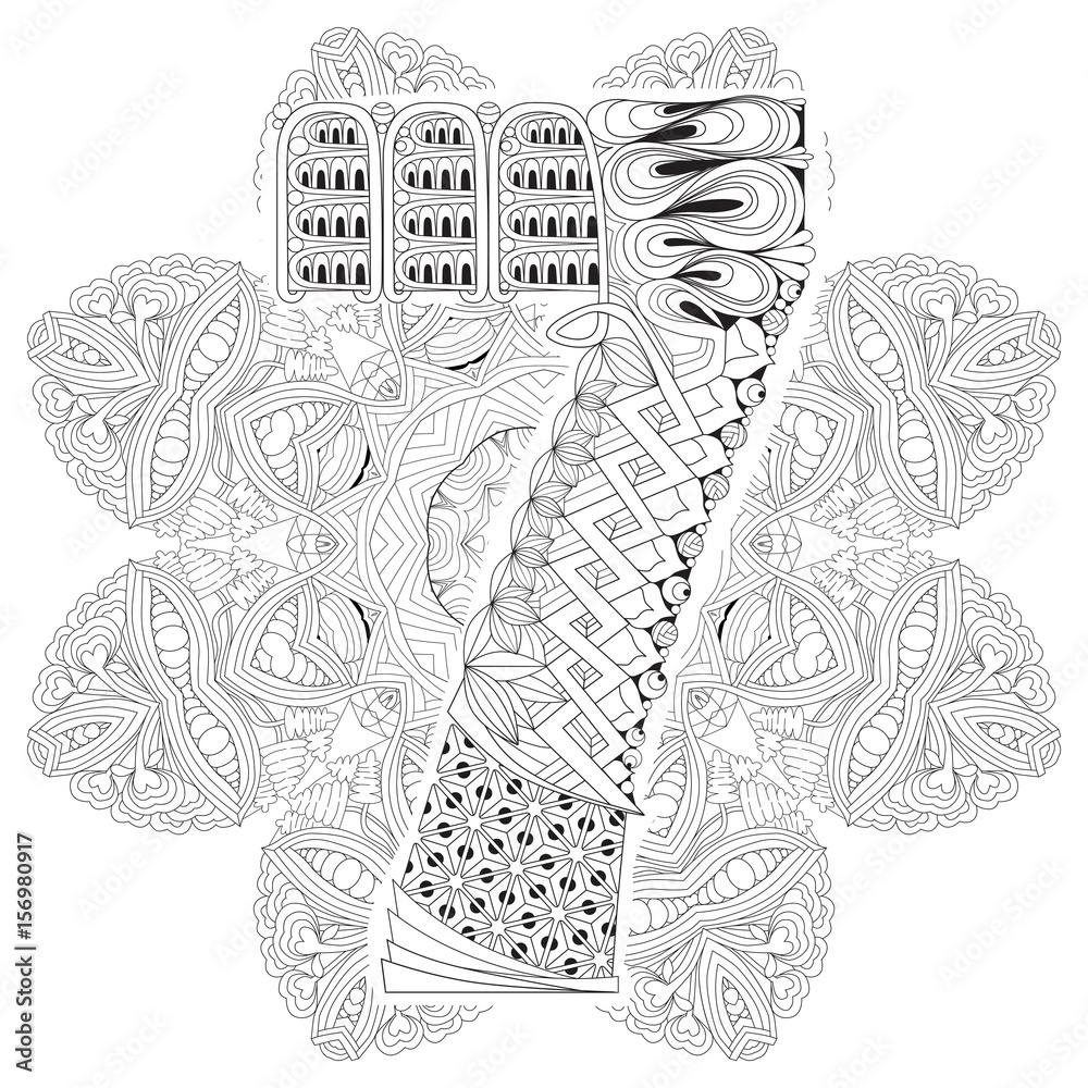 Mandala with numero seven for coloring. Vector decorative zentangle ...