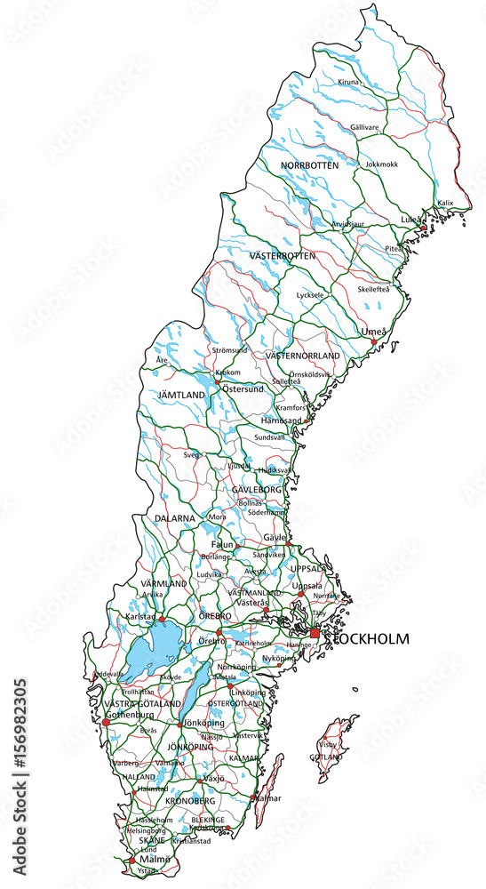 Sweden road and highway map. Vector illustration. Stock Vector | Adobe ...