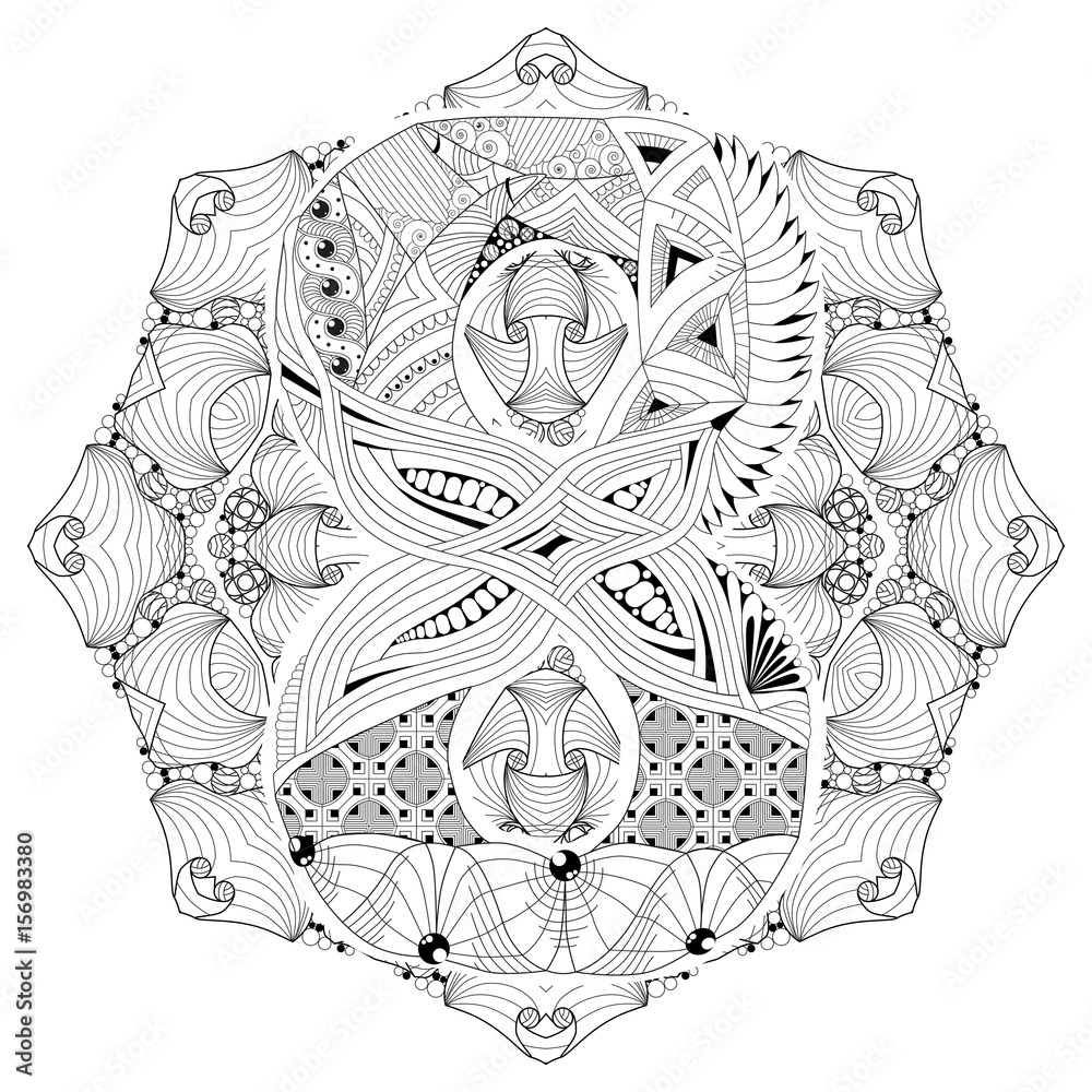 Mandala with numero eight for coloring. Vector decorative zentangle ...