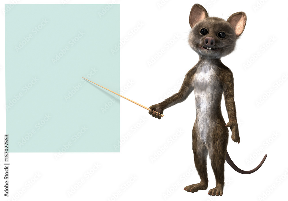 Mouse creature standing with a pointing stick and presenting a report ...