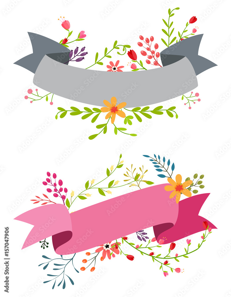 Vintage flower banner with ribbon Stock Vector | Adobe Stock