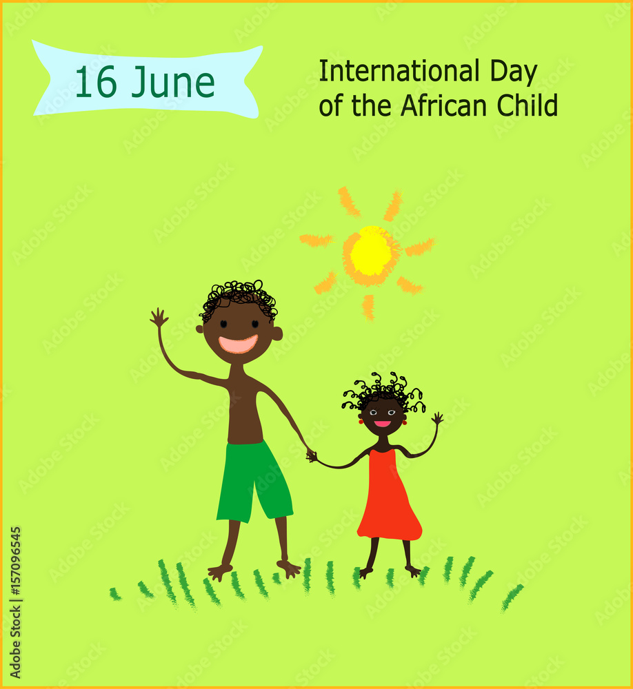 16 June International Day of the African Child.Children's drawing style ...
