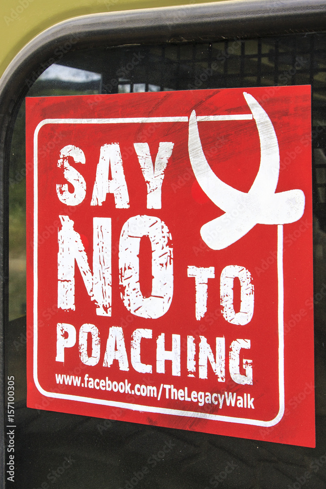 No poaching sticker on a safari car in Serengeti National ...