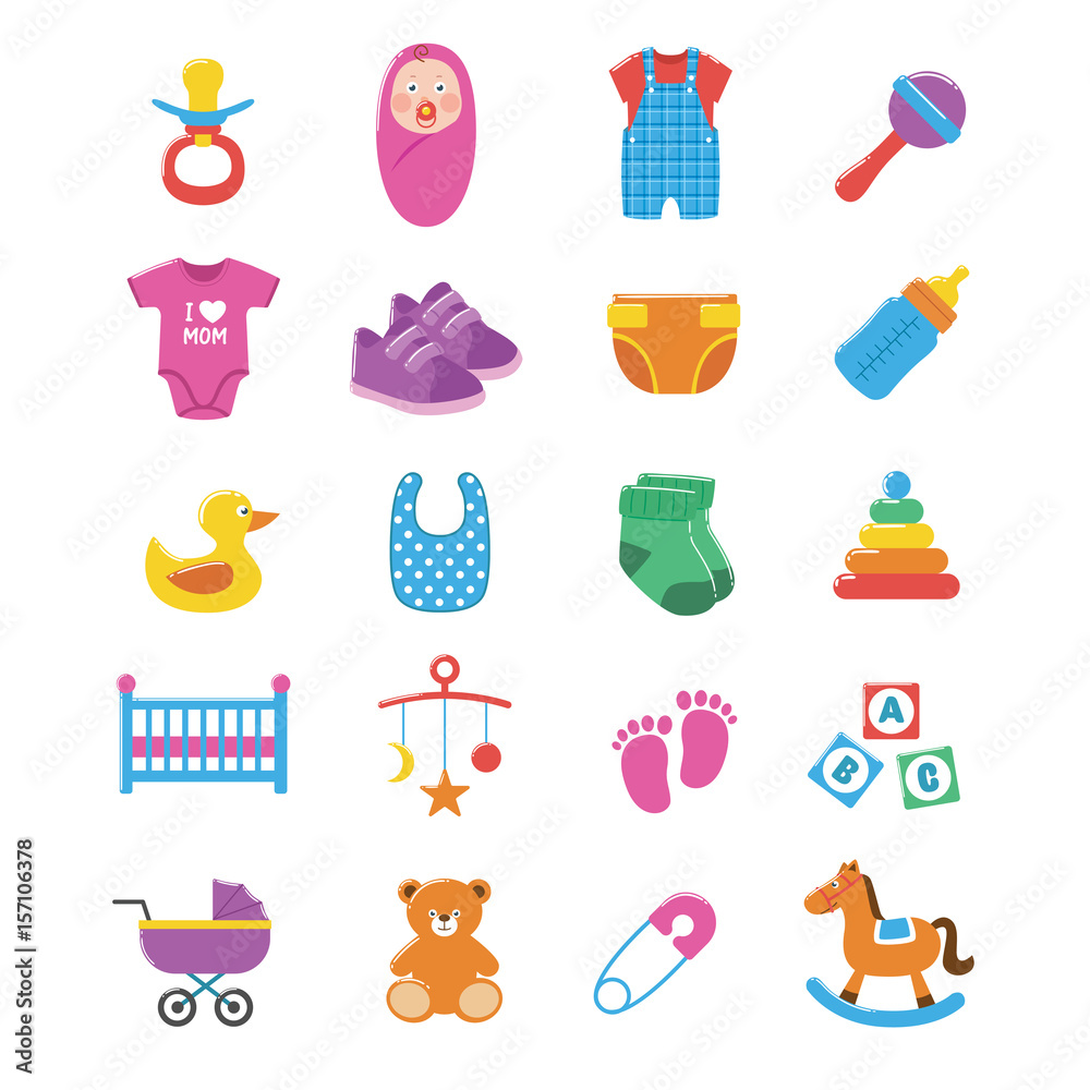 Set of baby icons. Baby elements, clipart, icons Stock Vector | Adobe Stock