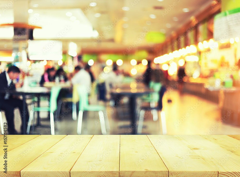 Food court or foodcourt interior blurred background. Restaurant or ...