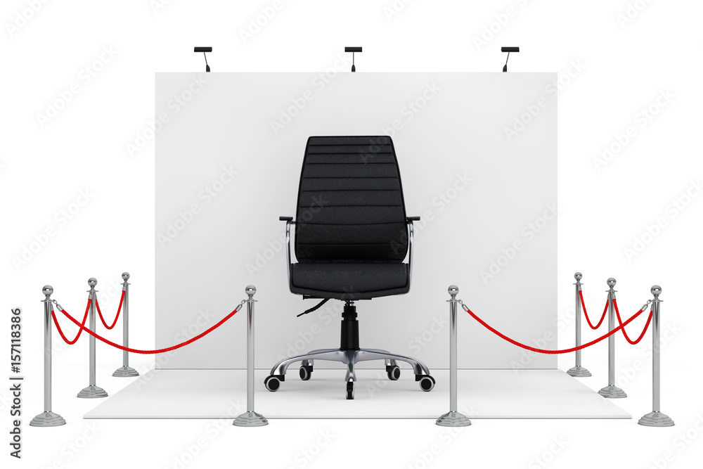 Barrier Rope Around Trade Show Booth with Black Leather Boss Office ...