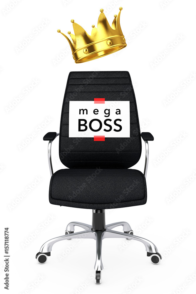 Paper Sheet with Mega Boss Message over Black Leather Boss Office Chair ...