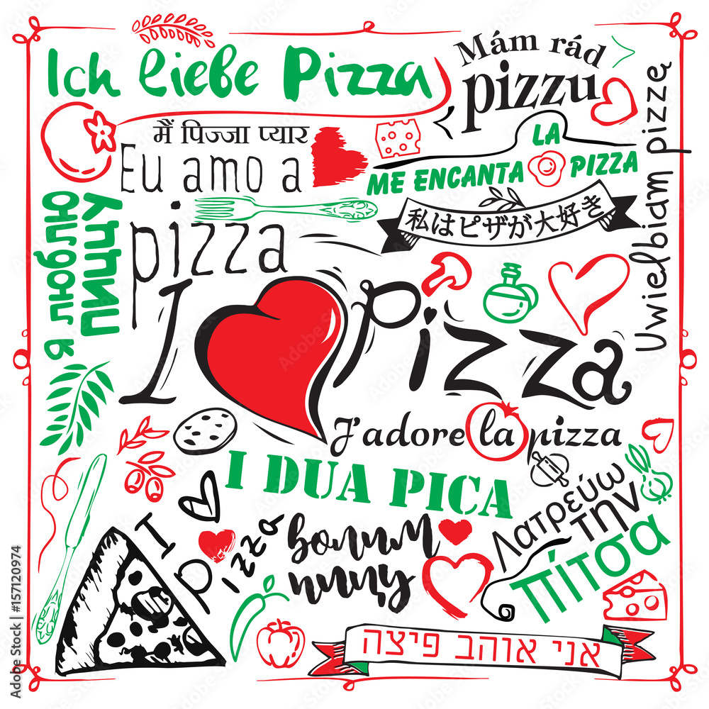 Vintage pizza sign, background, template or pizza box design. I love ...