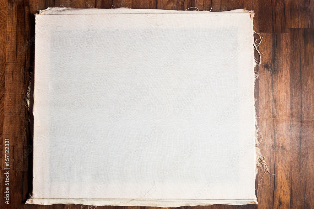 From above clear canvas material for painting. Horizontal indoors shot ...