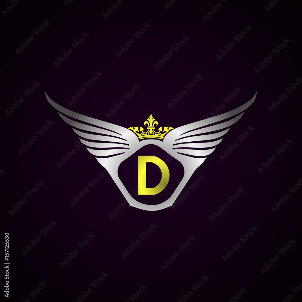 wings and crown luxury logo design with letter D Stock Photo | Adobe Stock