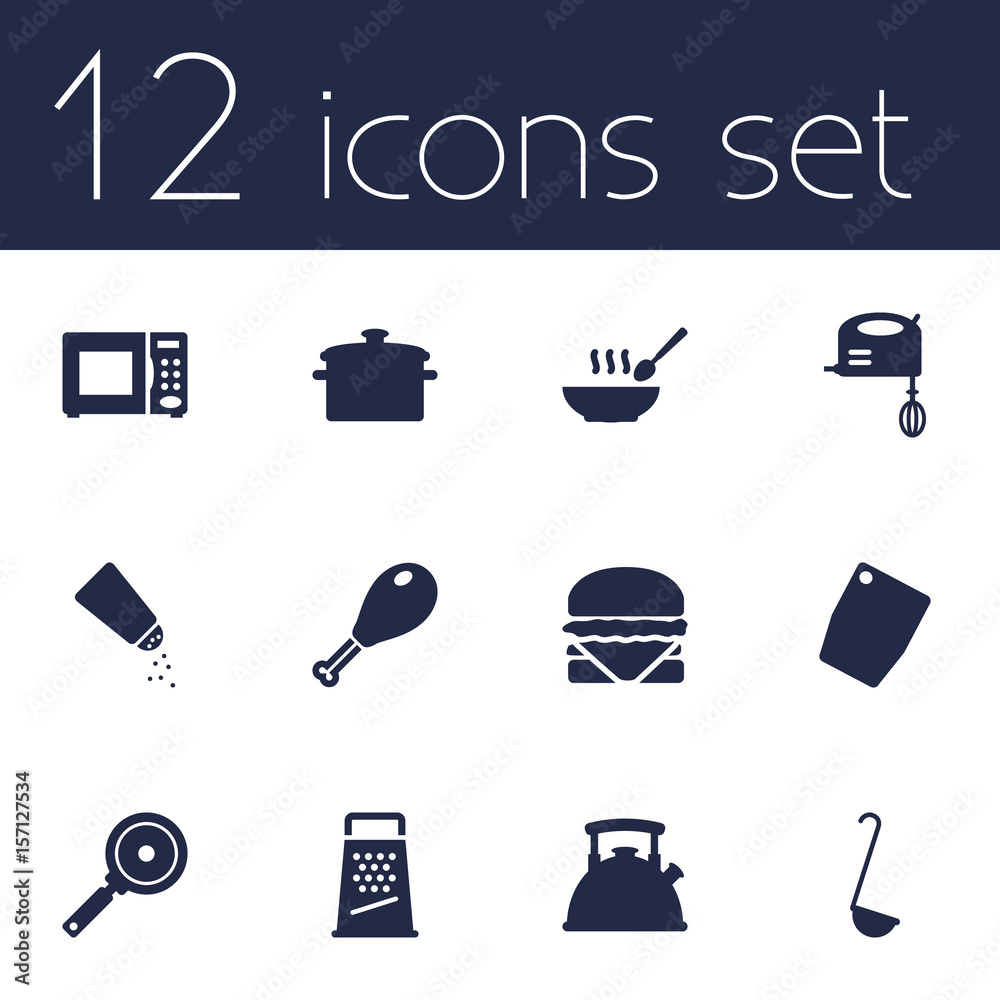 Set Of 12 Culinary Icons Set.Collection Of Scoop, Kitchen Rasp, Teapot ...