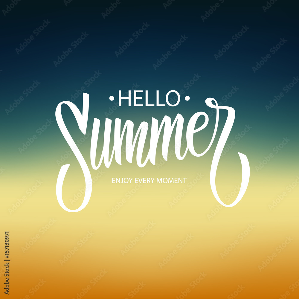 Hello Summer hand lettering isolated on blurred background. Vector ...