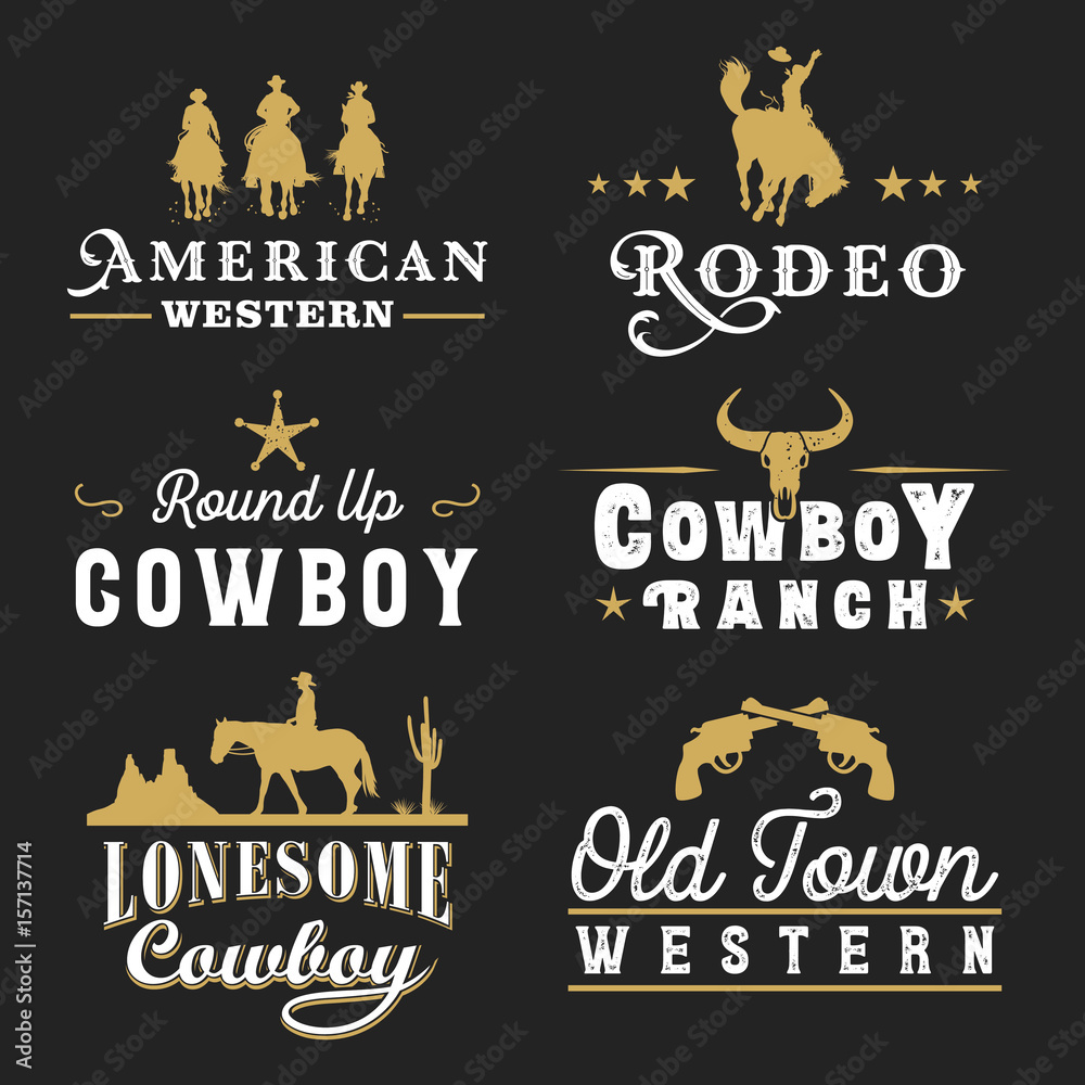 Collection of retro cowboy labels and badges, Vector Stock Vector ...