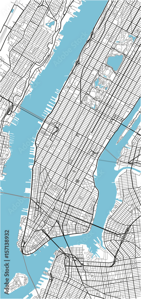 Black and white vector city map of New York with well organized ...
