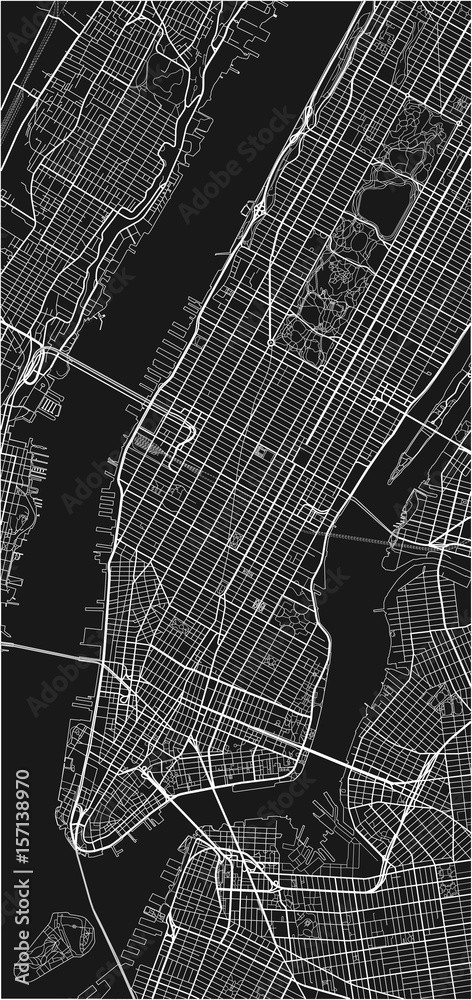 Black and white vector city map of New York with well organized ...