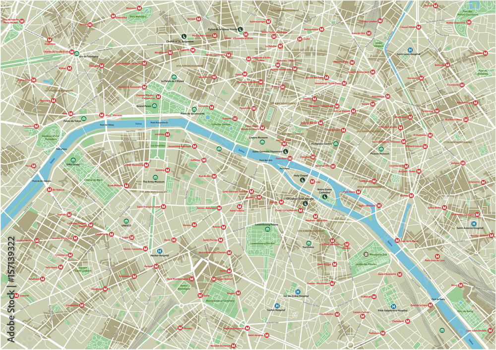 Vector city map of Paris with well organized separated layers. Stock ...