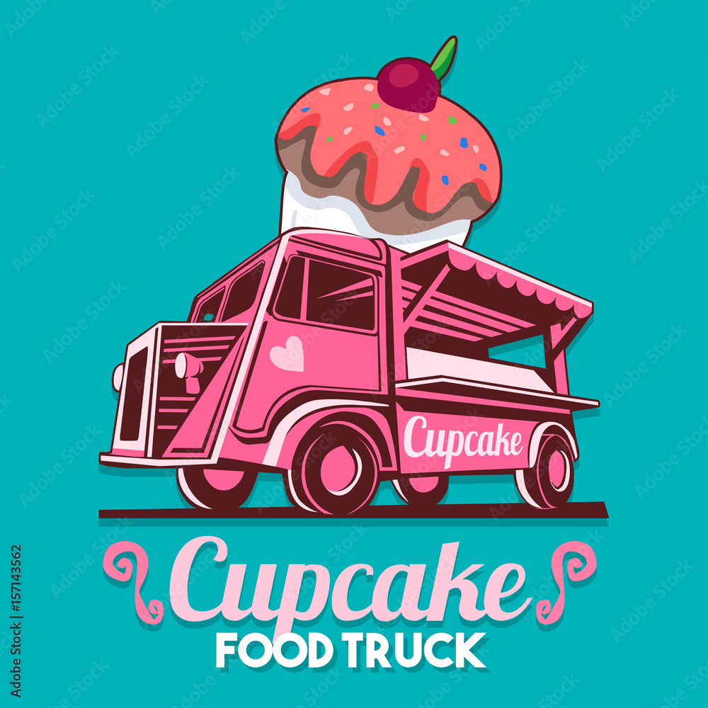 Food truck logotype for cupcake birthday cake fast delivery service or ...