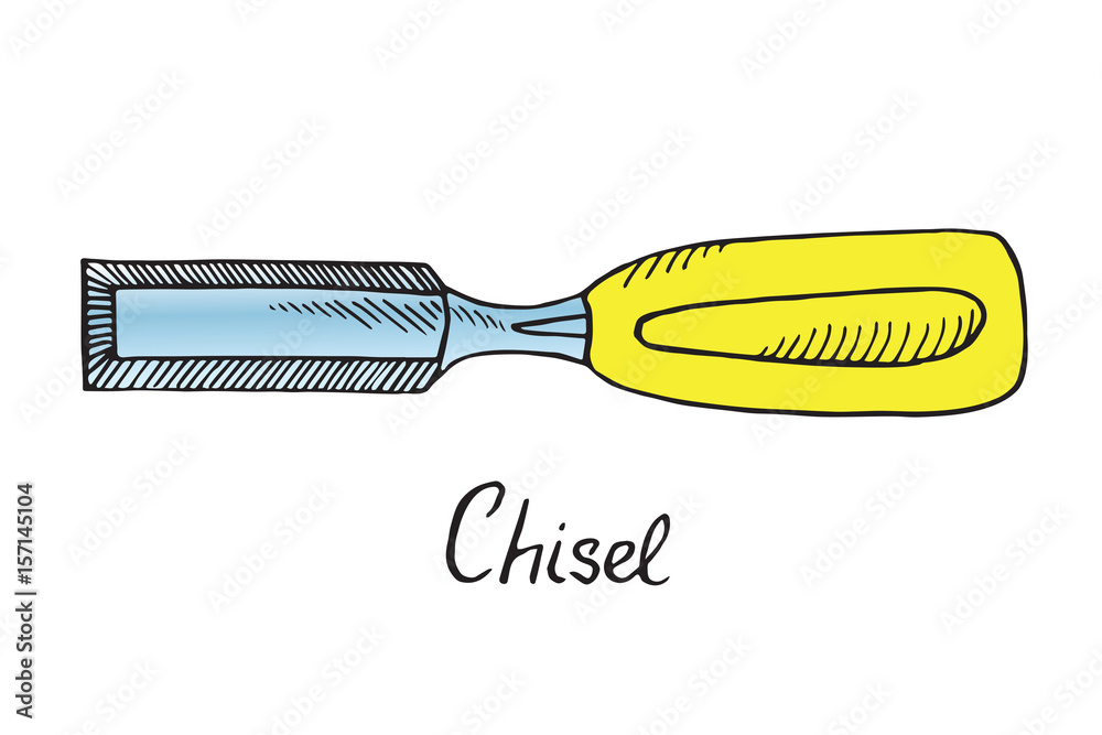 Chisel, hand drawn doodle sketch in pop art style, vector color ...